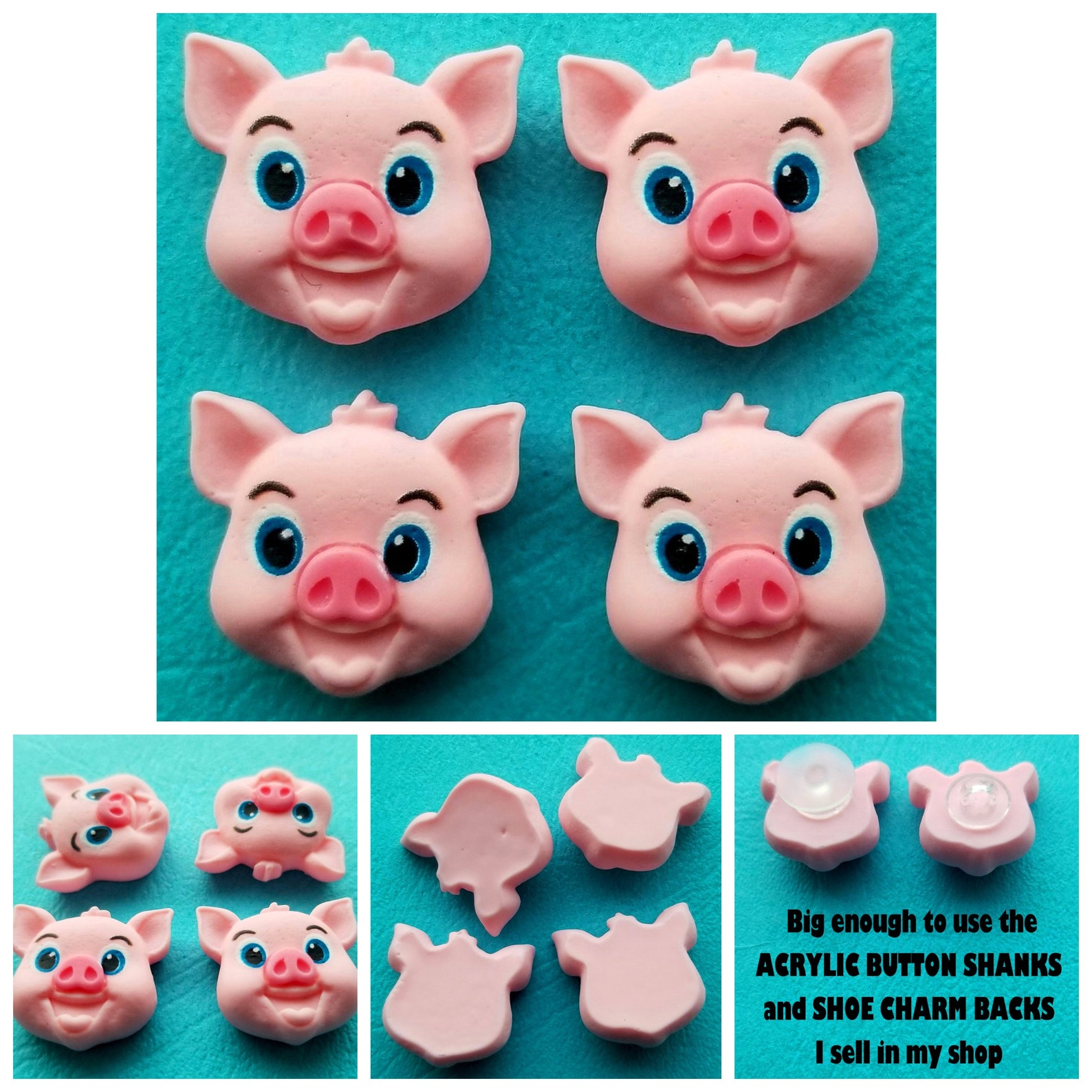 Resin Flat Backs FARM ANIMALS Craft Cabochons Pig Cow Scarecrow Duck ...