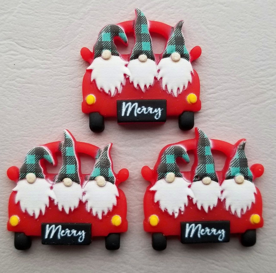 Resin Flat Backs MERRY GNOME CAR Christmas Elf Santa's - Etsy