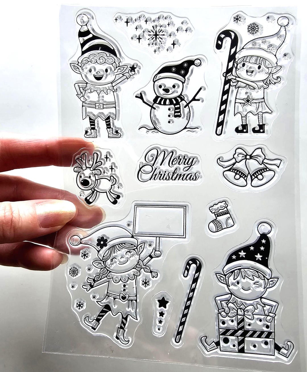 Clear Stamps SANTA'S ELF ELVES Merry Christmas Reindeer Snowman Candy ...