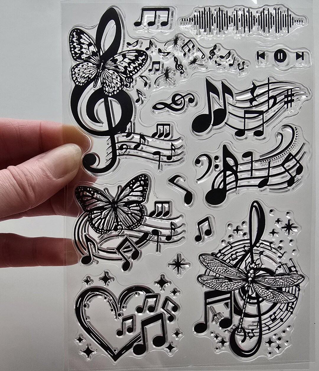 Clear Stamps MUSIC NOTES Butterfly Dragonfly Rubber Stamping Card ...