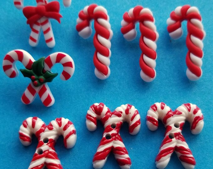 Craft Buttons CANDY CANE LANE Christmas Sweet Peppermint Pairs White ...