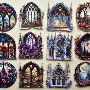 16 Stickers GOTHIC WINDOWS Stained Glass Church Card Making ...