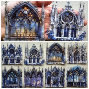 16 Stickers GOTHIC WINDOWS Stained Glass Church Card Making ...