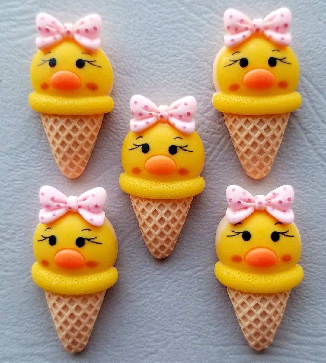 Resin Flat Backs DUCK ICE CREAM Cornet Yellow Bird Card Making Craft ...
