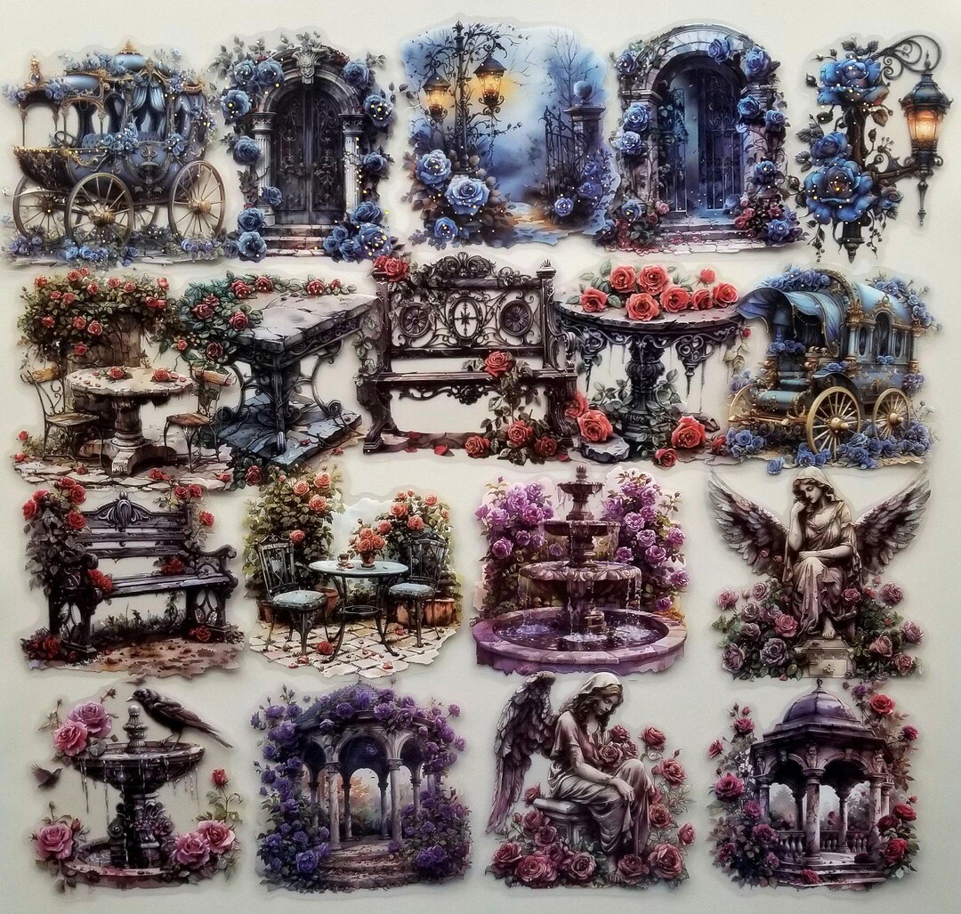 12 X Stickers GOTHIC PARK Garden Fairy Tale Card Making Scrapbook ...