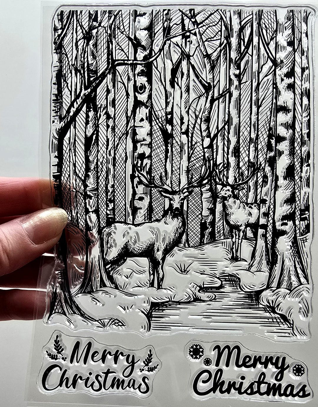 Clear Stamps DEER in the WOODS Tree Trunks Stag Reindeer Christmas ...