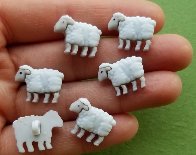 6 X Craft Buttons STANDING SHEEP White Baby Lamb Easter Farm Farmer ...