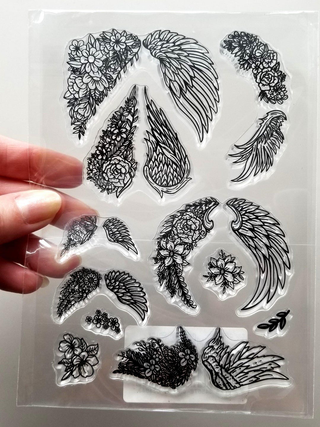 Clear Stamps ANGELS WINGS Flower Feathers Birds Rubber Stamping Card ...