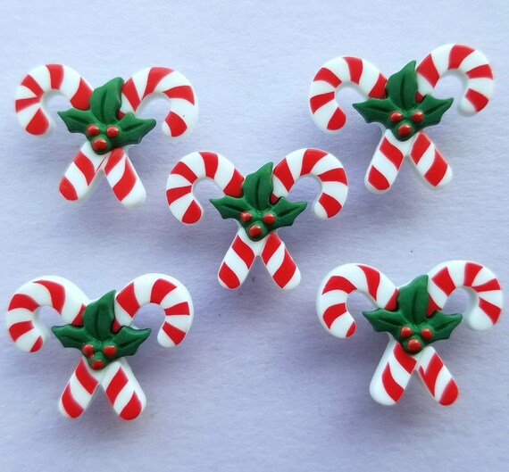 Craft Buttons HOLLY CANDY CANES Christmas Eve Sweet Peppermint - Etsy