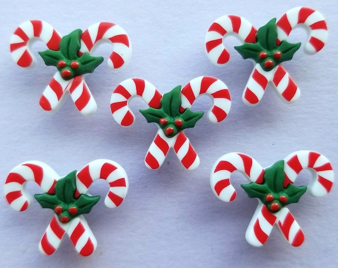 Craft Buttons HOLLY CANDY CANES Christmas Eve Sweet Peppermint Pairs ...