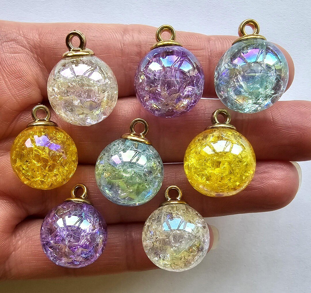 Tiny CRACKLE GLAZE BAUBLES Charms Bubble Pendants Christmas Jewellery ...