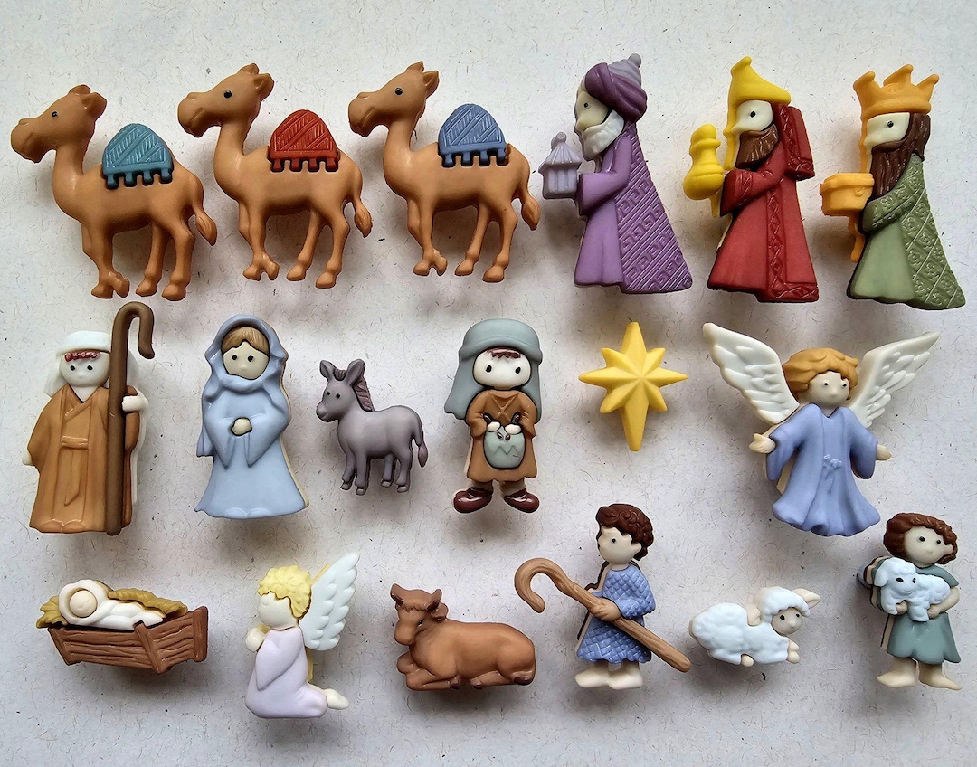 18 X Craft Buttons NATIVITY SCENE Christmas Baby Jesus Christ Mary ...