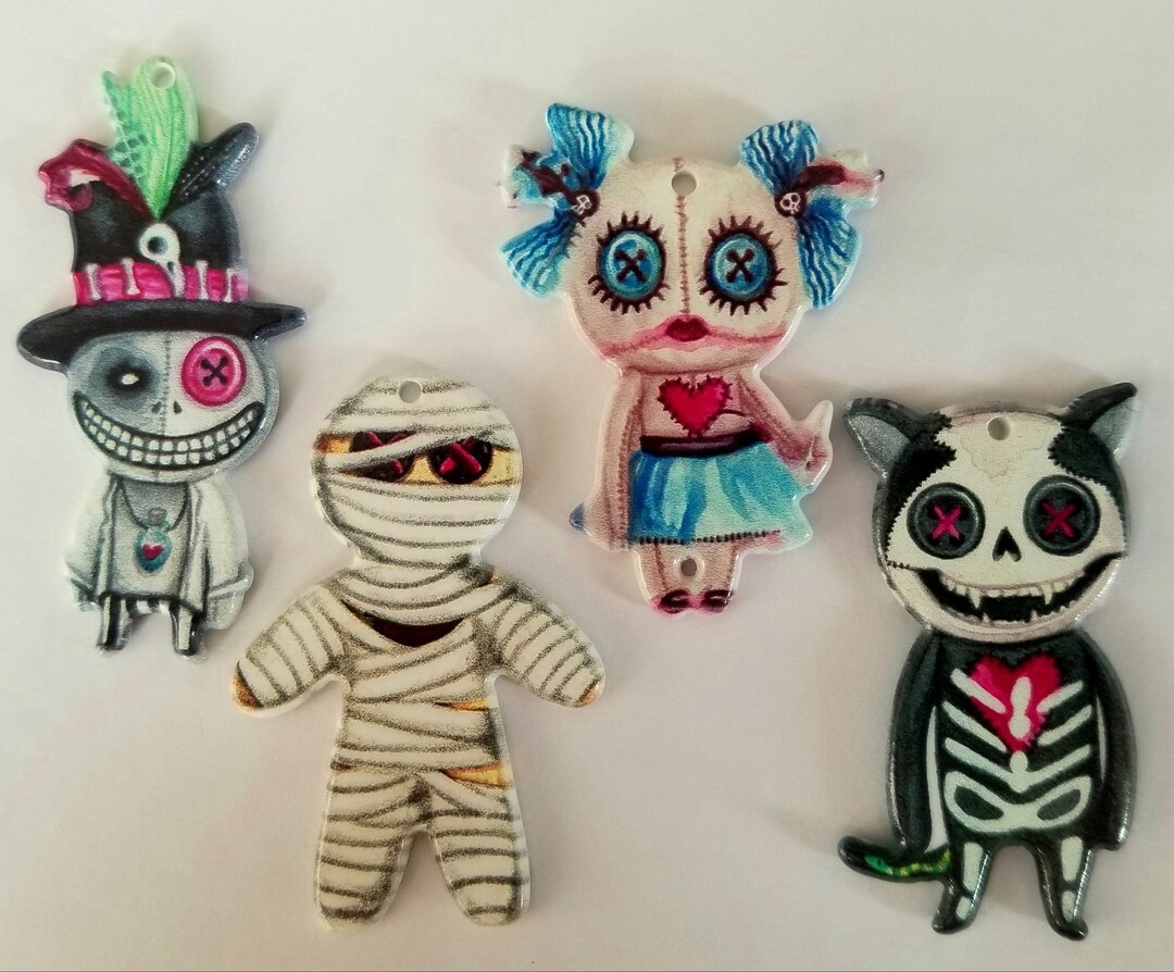 Craft Charm Pendants Creepy BUTTON EYE DOLLS Halloween Acrylic Keyring Jewellery Making Ragdoll ...