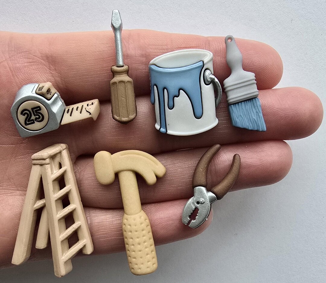 Craft Buttons DO IT YOURSELF Builder Tools Paint Brush Ladder Hammer ...