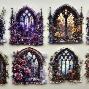 16 Stickers GOTHIC WINDOWS Stained Glass Church Card Making ...