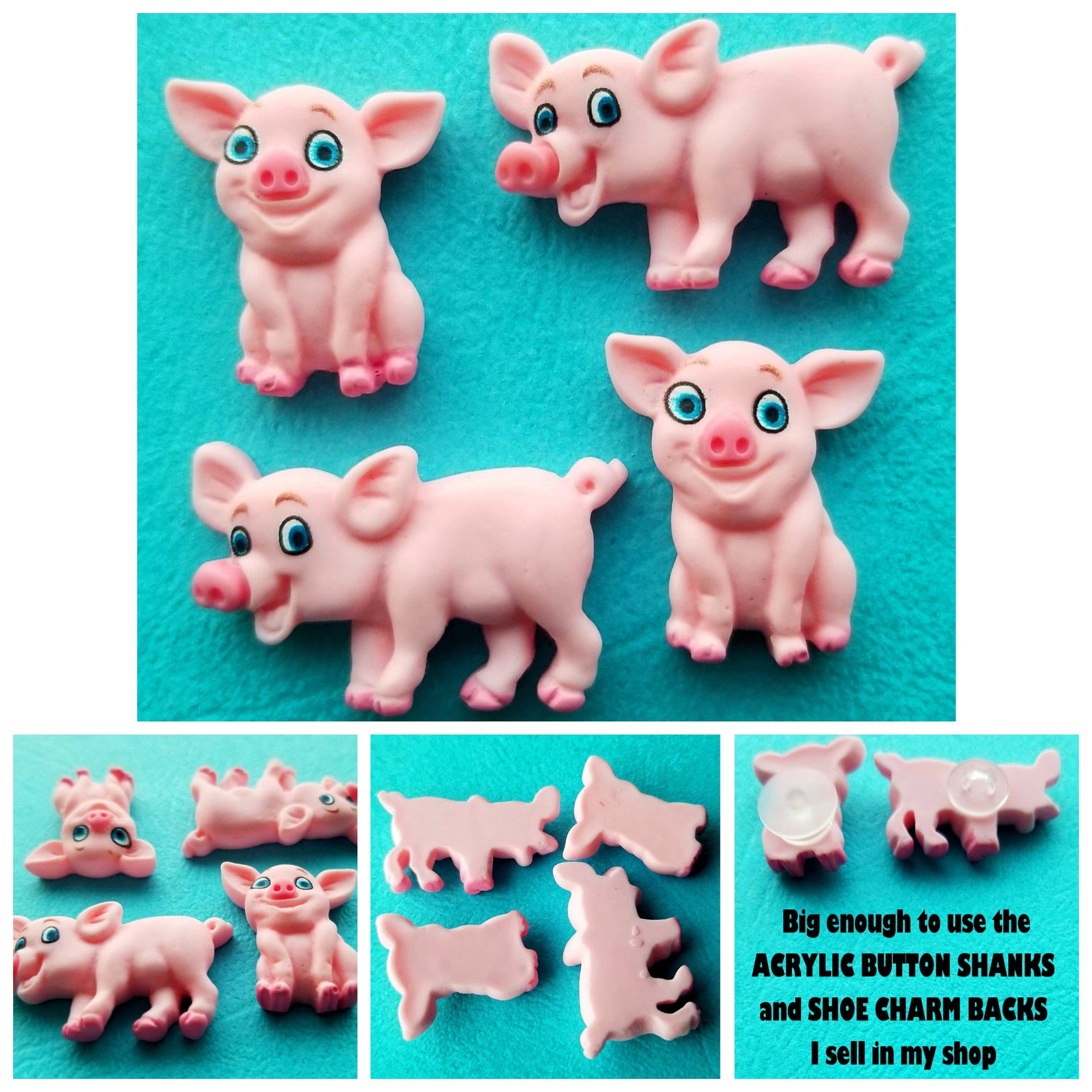 Resin Flat Backs FARM ANIMALS Craft Cabochons Pig Cow Scarecrow Duck ...