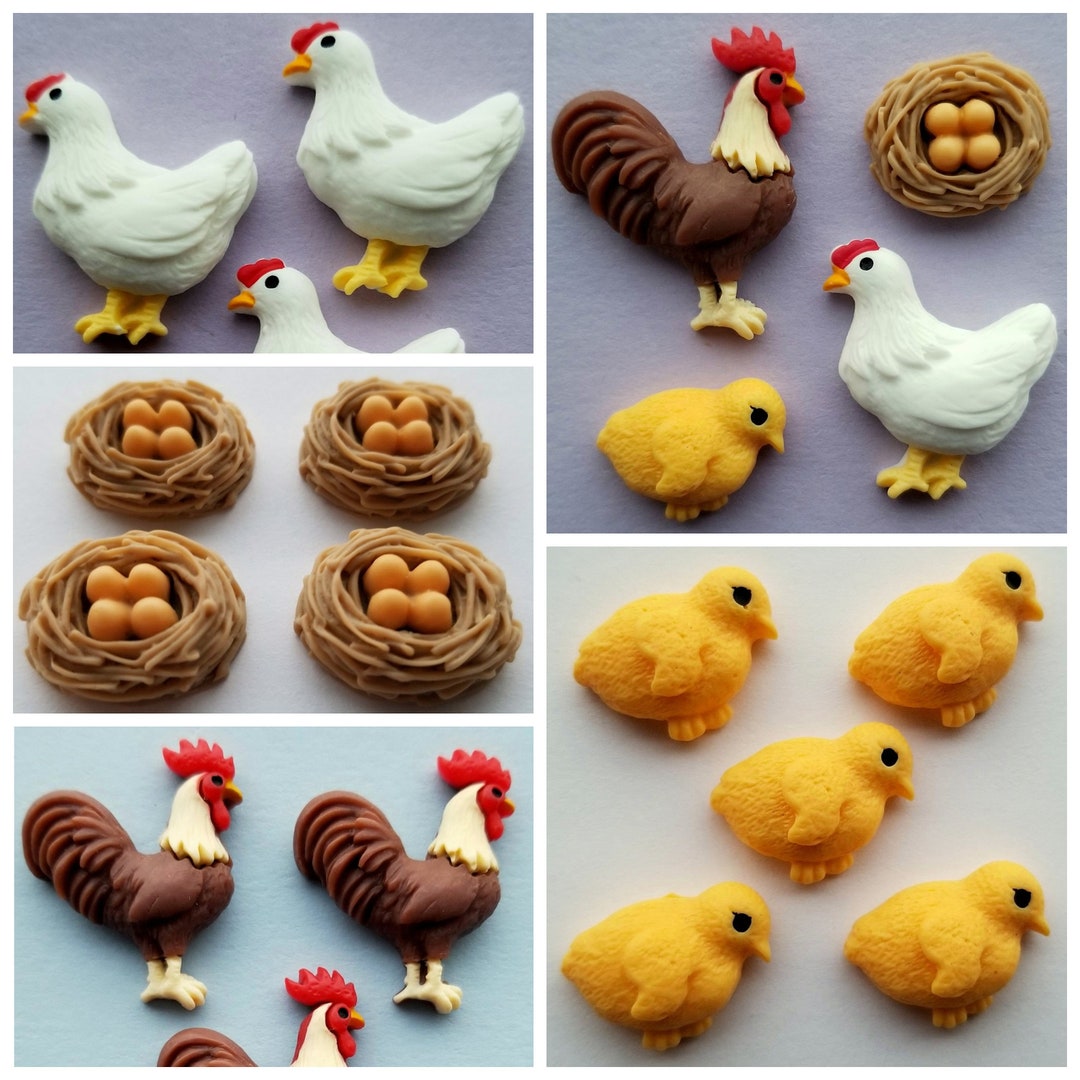 Resin Flat Backs HENNY PENNY Hen Rooster Cockerel Yellow Baby Chick ...