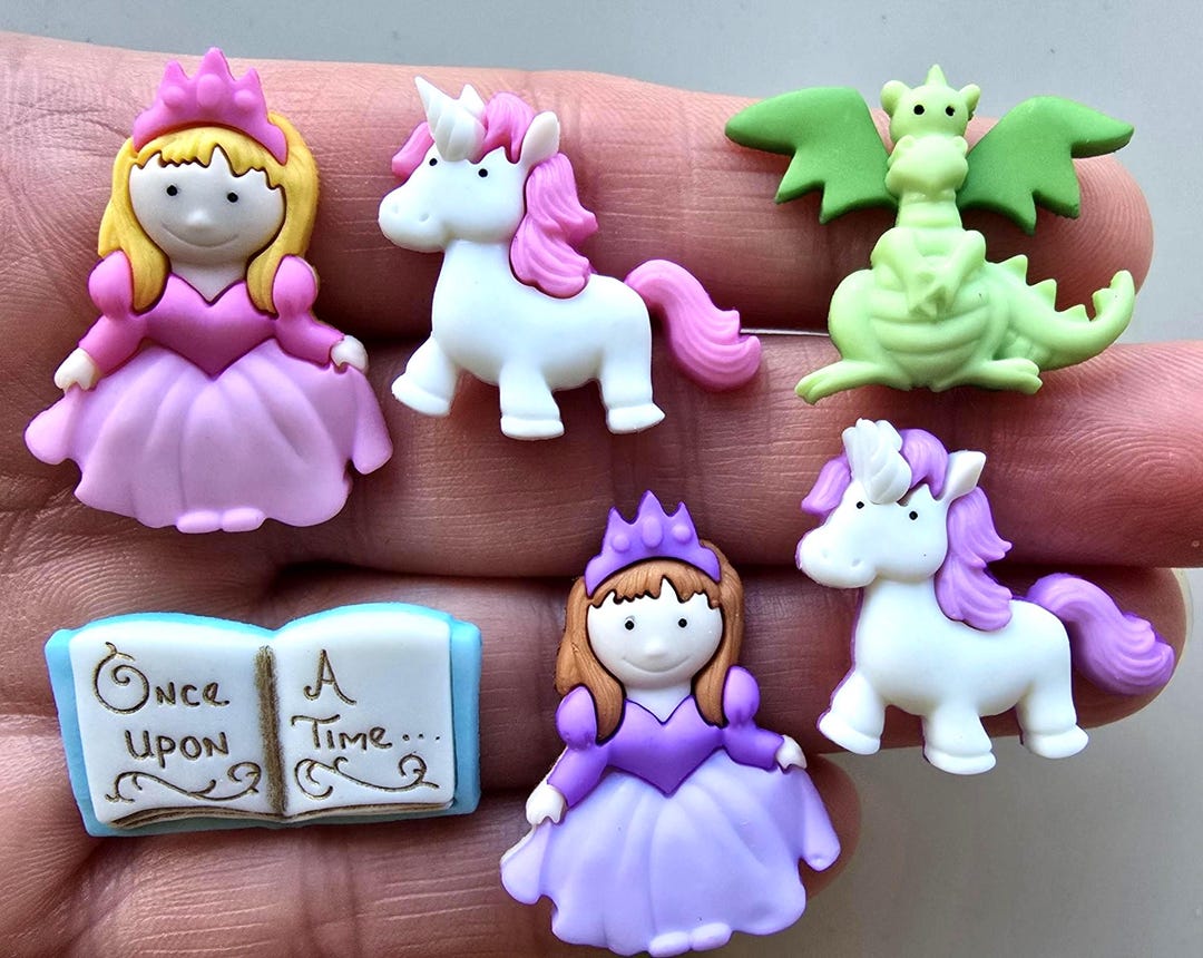 Craft Buttons ONCE UPON A TIME Princess Dragon Unicorn Book Sewing Card ...