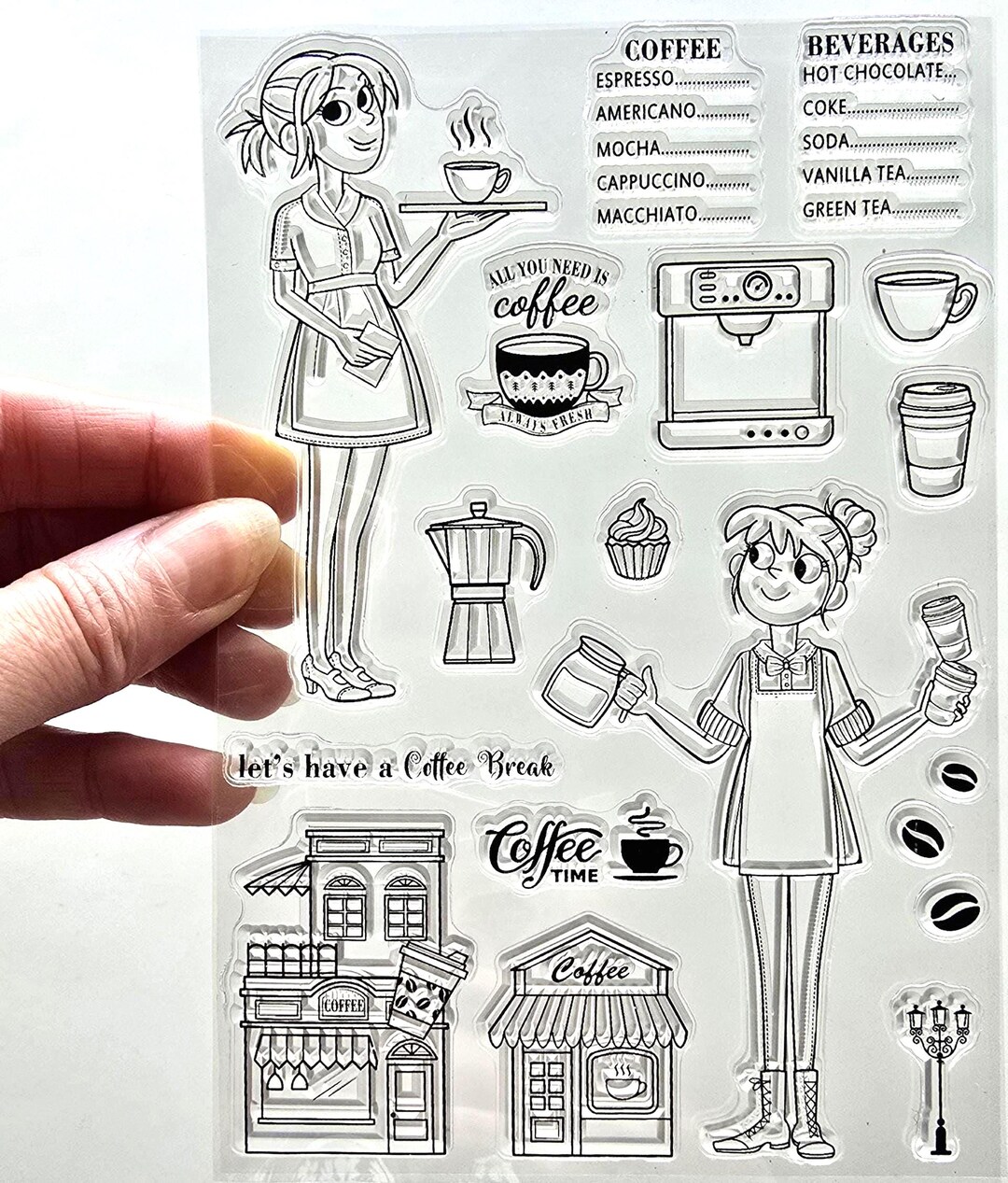 Clear Stamps COFFEE SHOP BARISTA Café Cup Beans Rubber Stamping Card ...