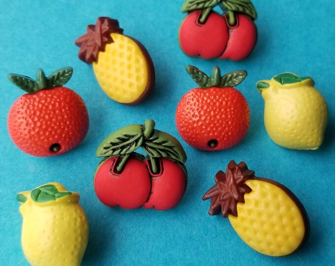 Craft Buttons MIXED FRUIT Orange Cherry Pineapple Lemon Summer Food ...