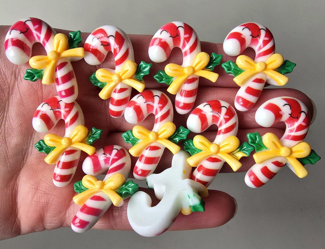 10 X Resin Flat Backs CHRISTMAS CANDY CANE Jewellery Card Making ...