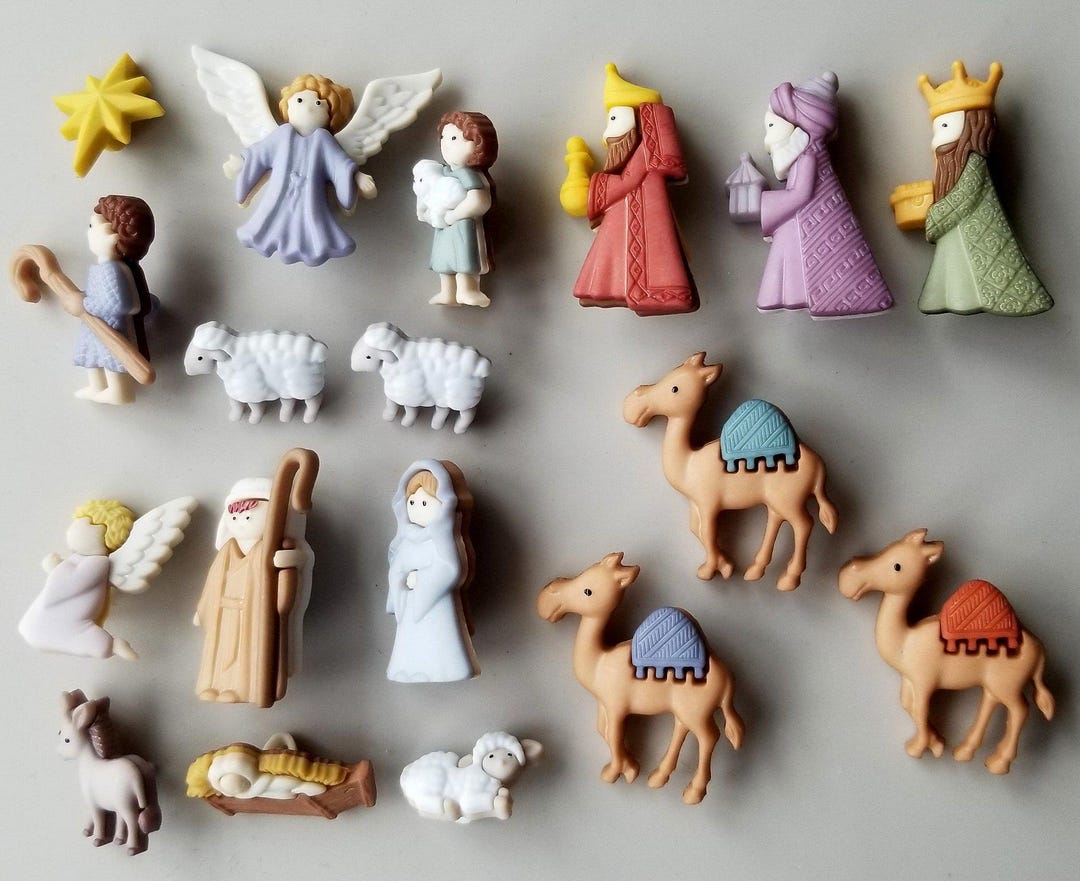 Craft Buttons NATIVITY Christmas Baby Jesus Christ Mary Joseph Three ...