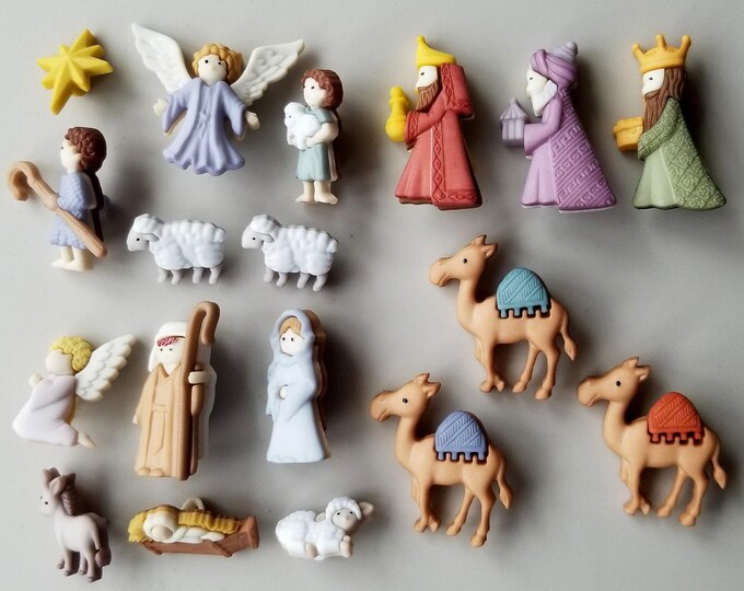Craft Buttons NATIVITY Christmas Baby Jesus Christ Mary Joseph Three ...
