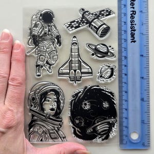 Clear Stamps SPACE PLANETS ASTRONAUT Spaceman Sci-fi Rubber Stamping ...