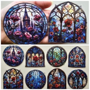 16 Stickers GOTHIC WINDOWS Stained Glass Church Card Making ...