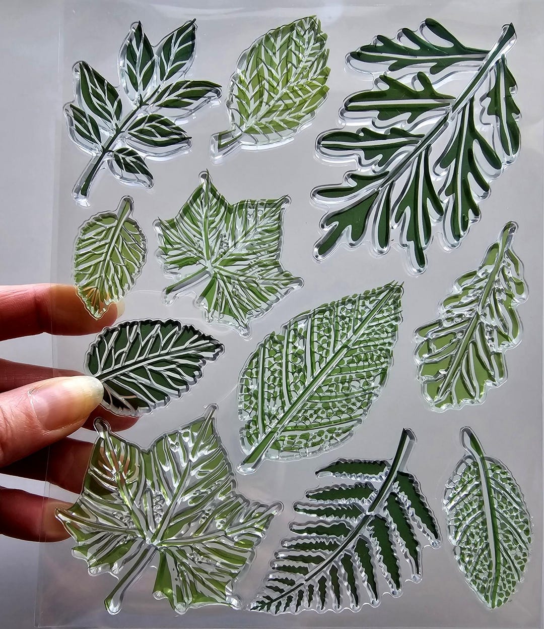 Large Clear Stamps GREEN LEAVES Rubber Stamping Card Making Christmas ...