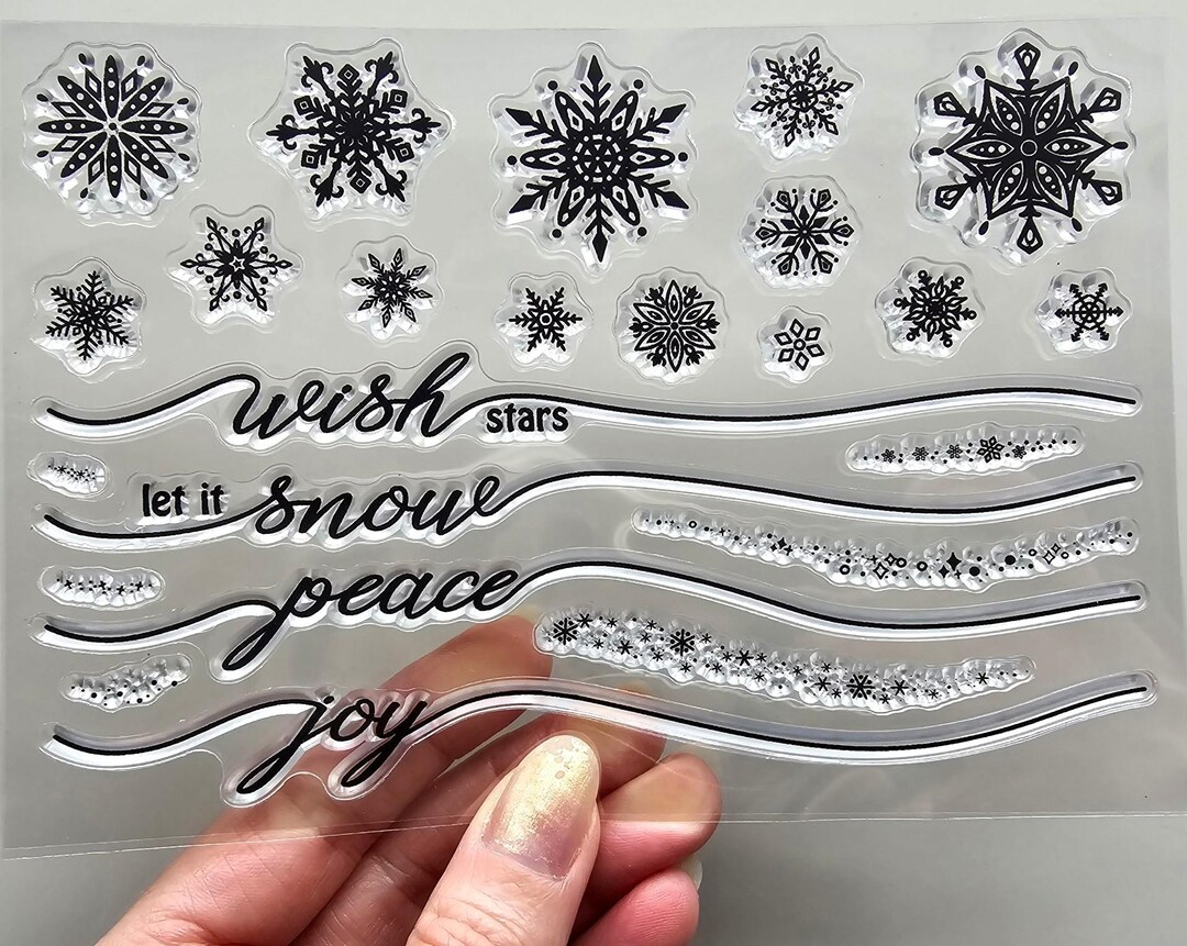 Clear Stamps CHRISTMAS WORDS Wish Peace Joy Let It Snow Snowflakes ...
