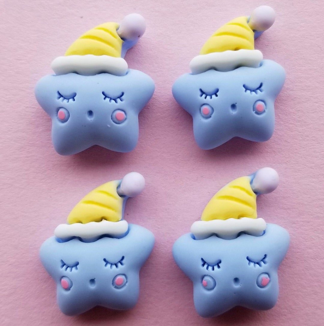 Resin Flat Backs BLUE STAR FACE Sweet Dreams Sleep Hat Baby Craft ...