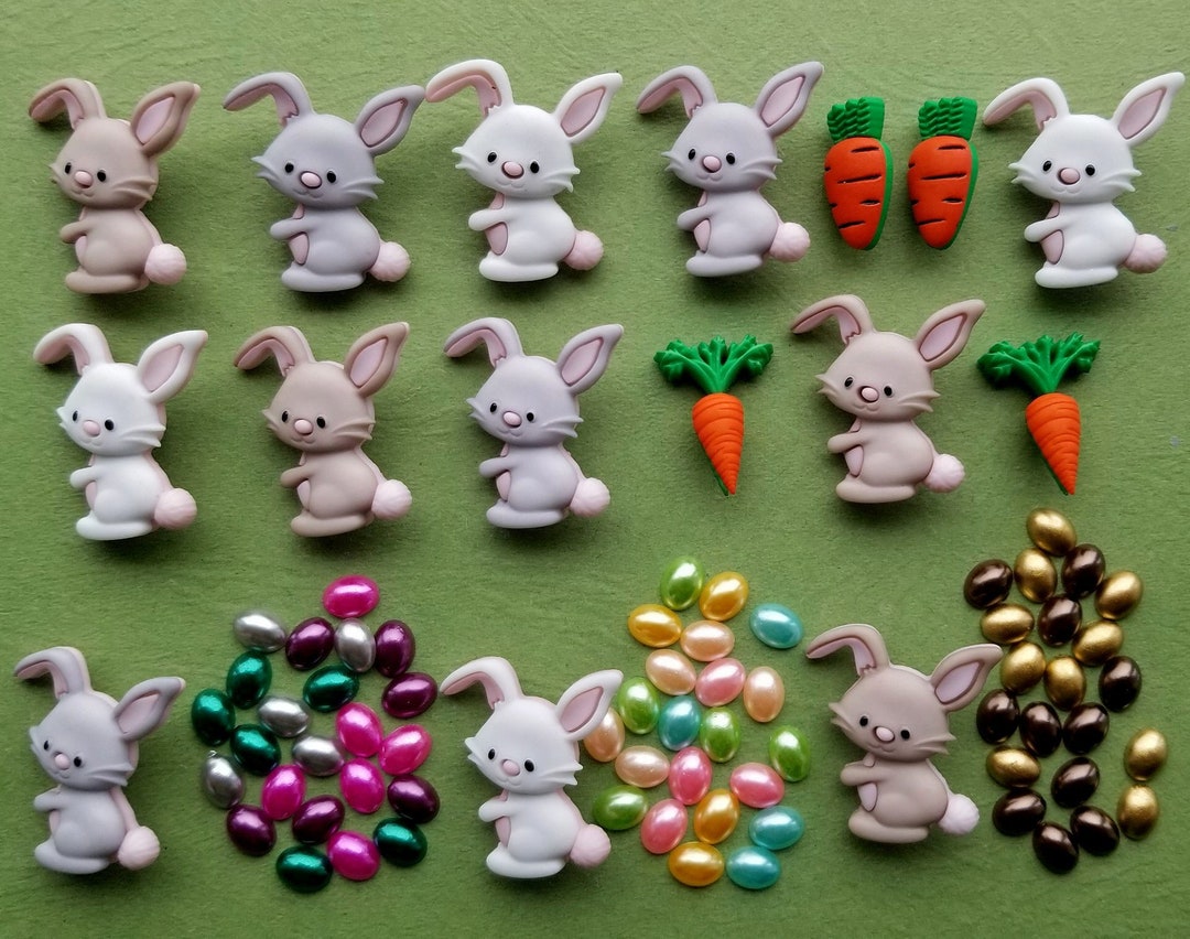 BUNNY RABBIT Buttons & Tiny Easter Egg Cabochons Carrot Crop Sewing ...