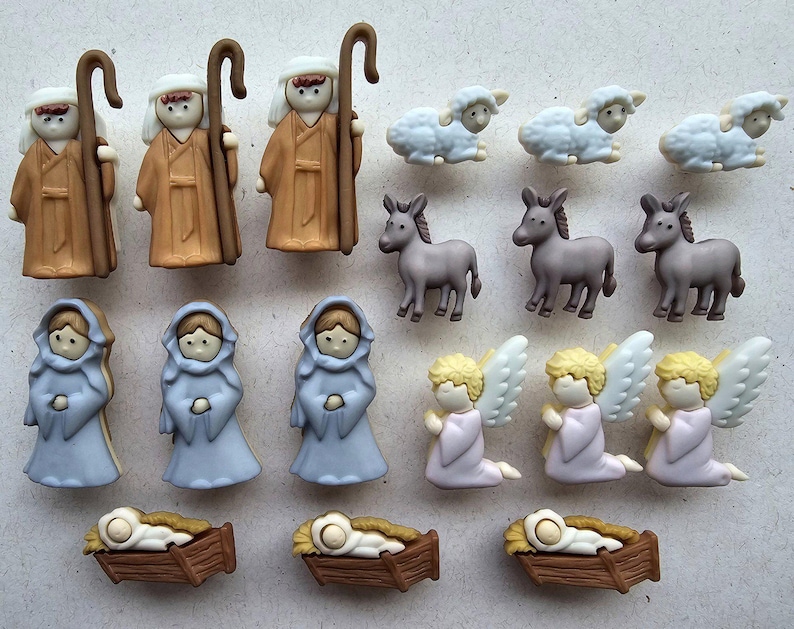 18 X Craft Buttons NATIVITY SCENE Christmas Baby Jesus Christ Mary ...
