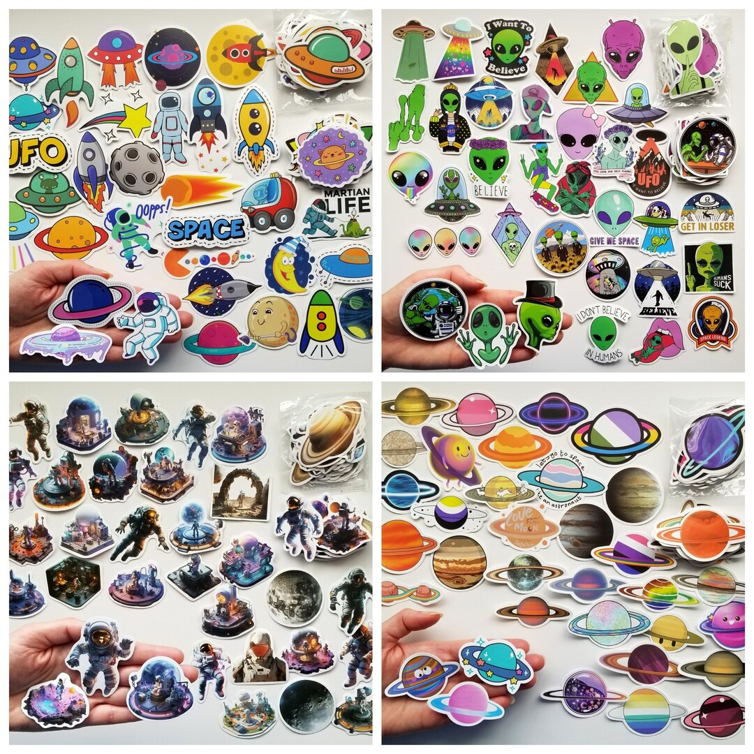 50 X Stickers SPACE ALIEN Paper PVC Scrapbooking Card Making Crafts ...