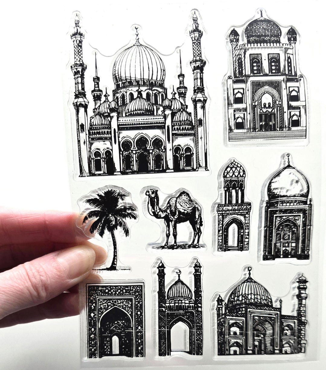 Clear Stamps MUSLIM MOSQUE Islam Camel Palm Tree Rubber Stamping Card ...