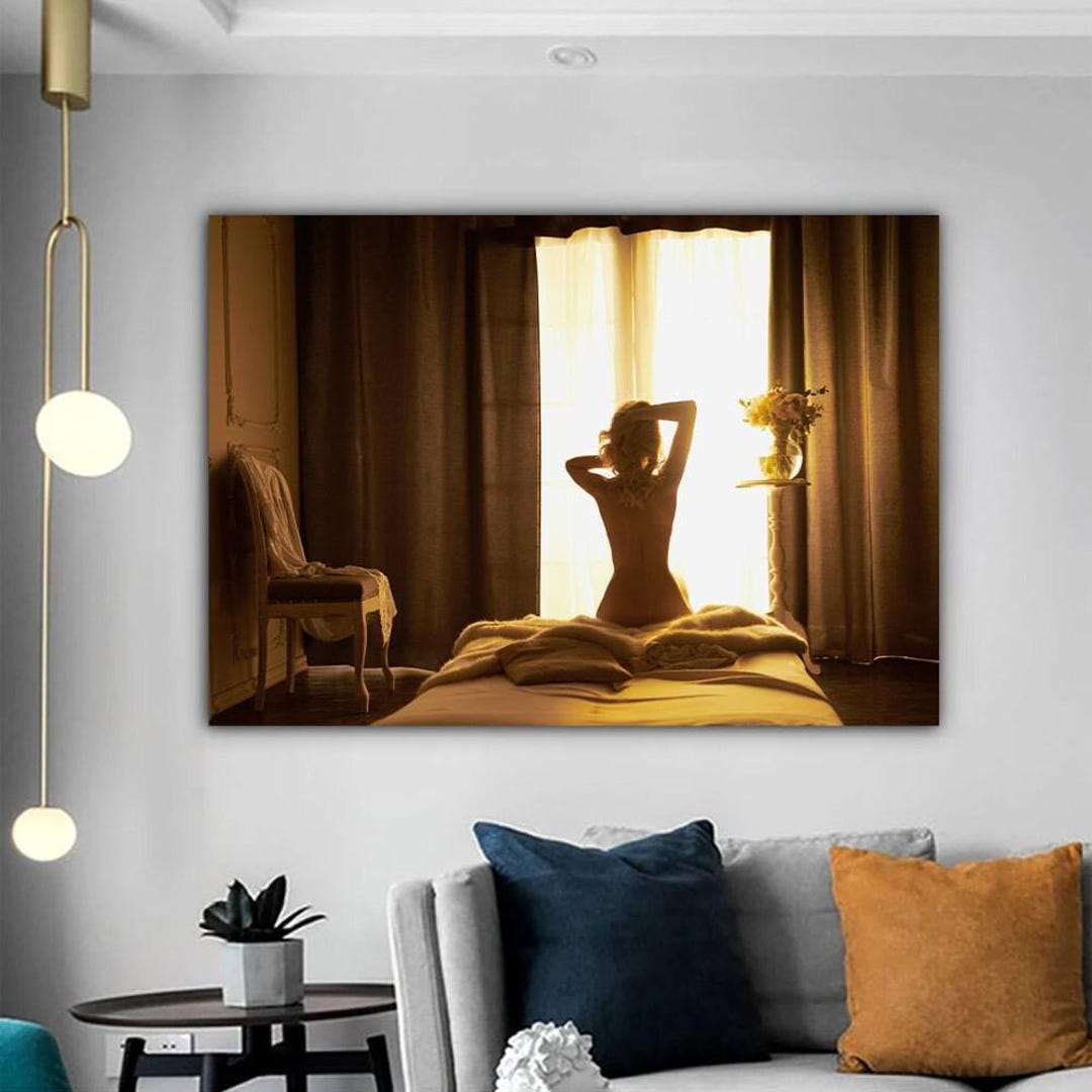 Sensual Naked Woman In Bed Canvas Erotic Female Art Print Tasteful