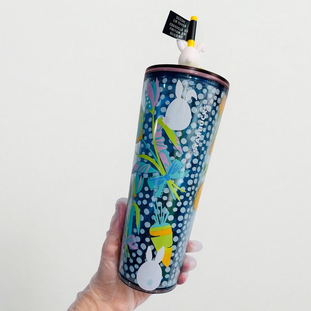 Starbucks Easter Bunny 24oz Cold Cup With Silicone Lid Topper – Pastel ...