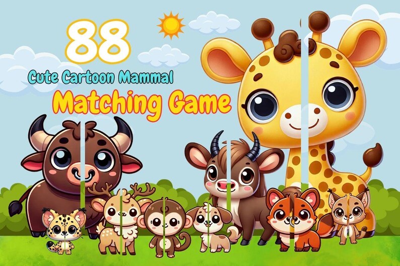 88 Cute Cartoon Mammal Matching Game - Etsy