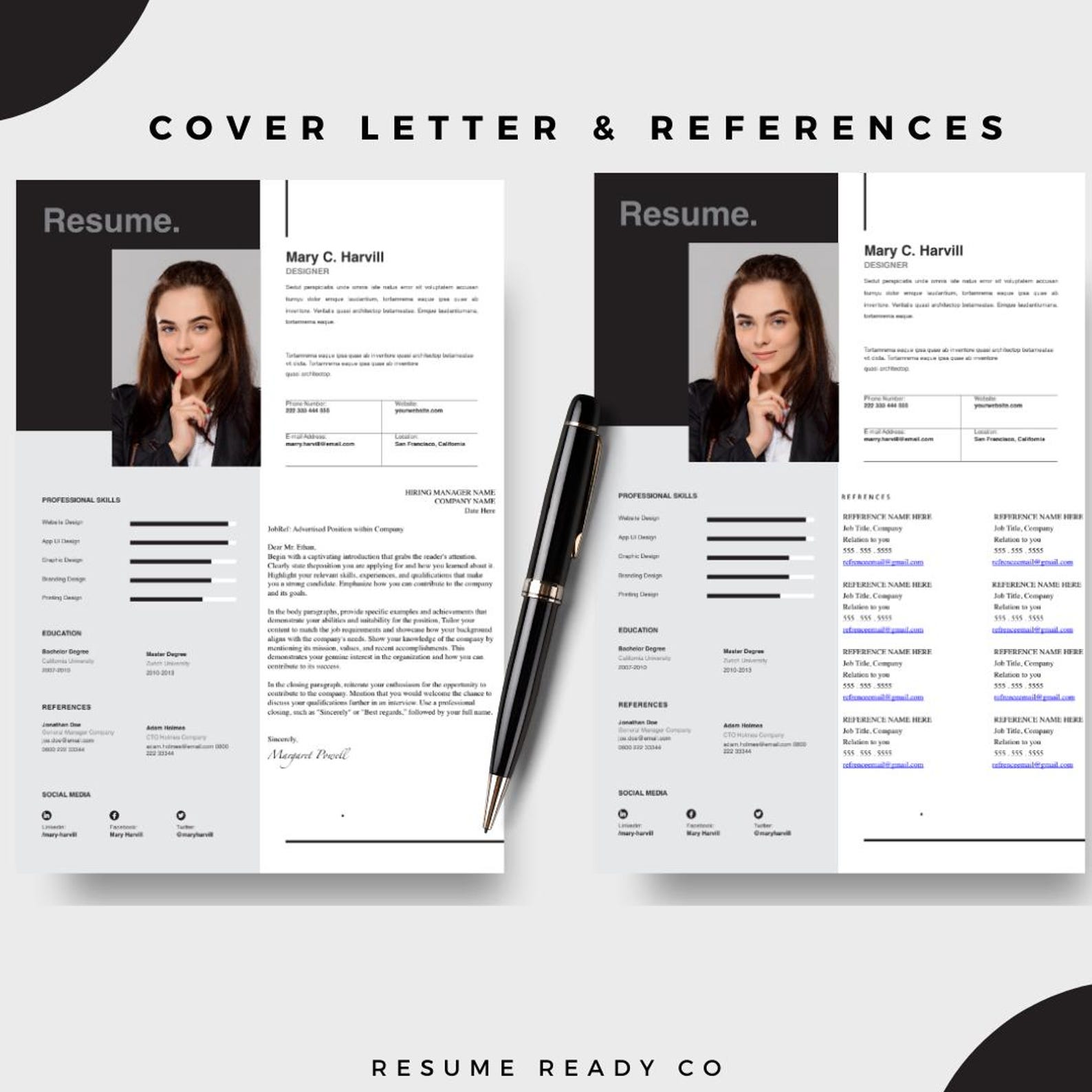 Smoke-dark Professional Resume Template Creatives | Editable CV Design ...