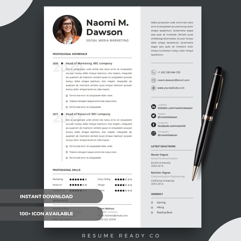 Professional Grey Series Resume Template | Editable CV Design | Instant ...