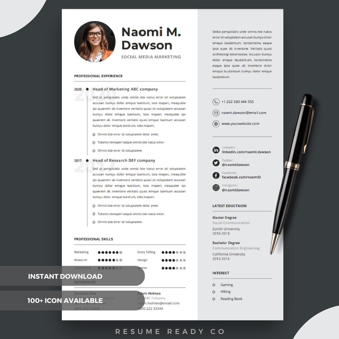 Professional Grey Series Resume Template | Editable CV Design | Instant ...