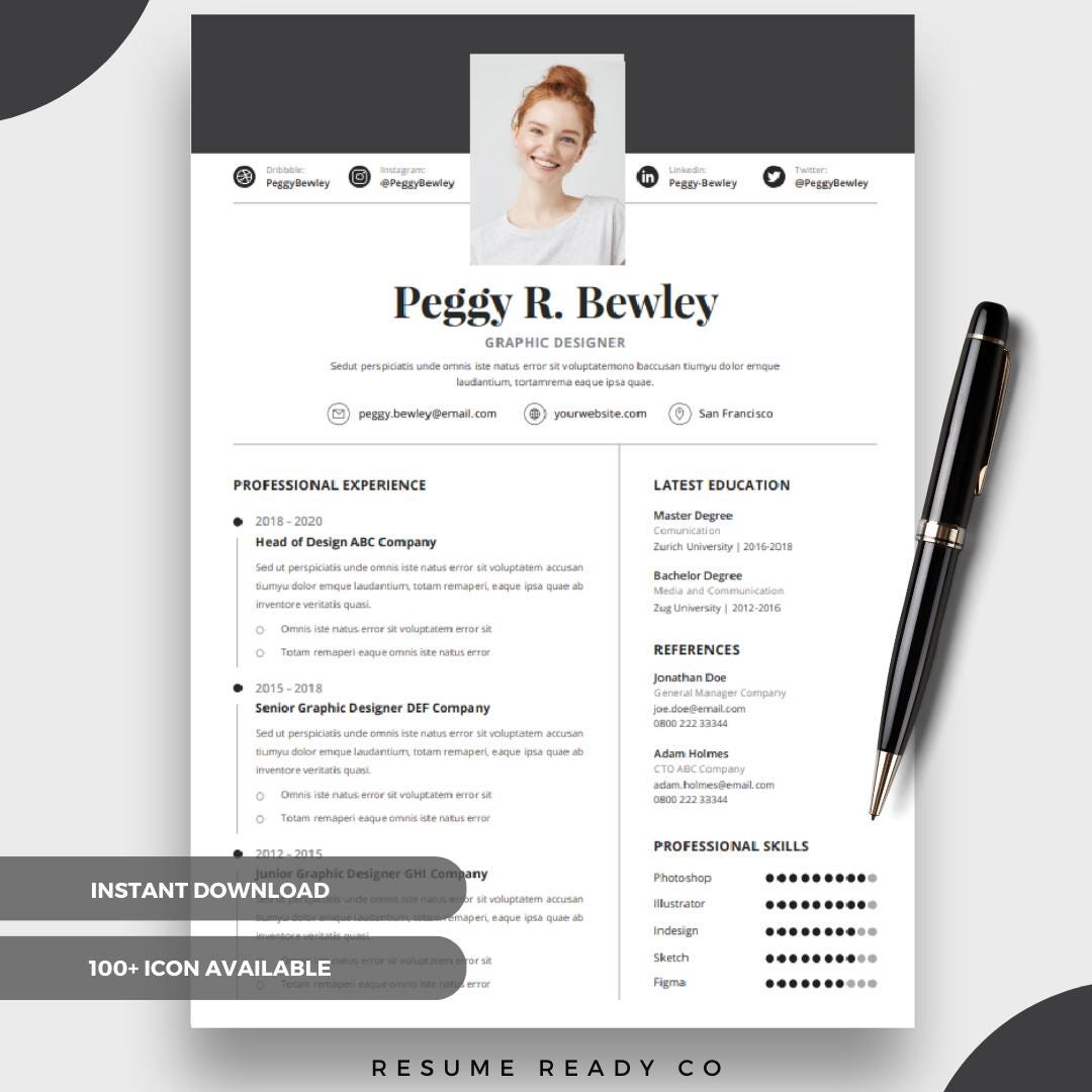 Modern Grey Resume Template | Editable CV Design | Instant Download ...