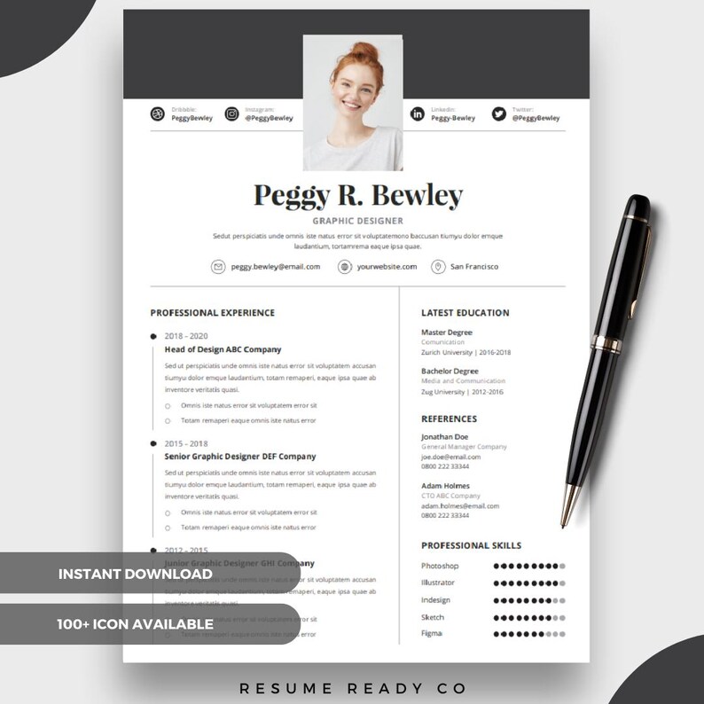 Modern Grey Resume Template Editable CV Design Instant Download ...