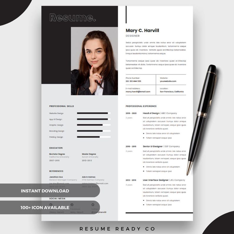 Smoke-dark Professional Resume Template Creatives | Editable CV Design ...