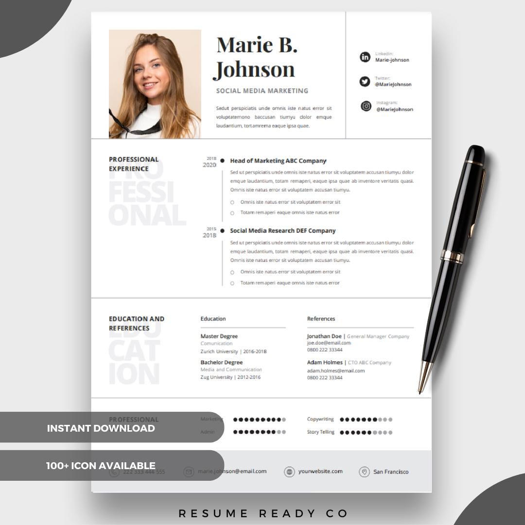 Professional Resume Template | Minimalist CV Design| Editable CV Design ...