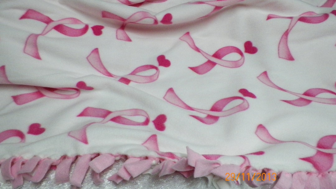 Pink Ribbon Breast Cancer Awareness Fleece Blanket/pink Hearts/ Susan G ...