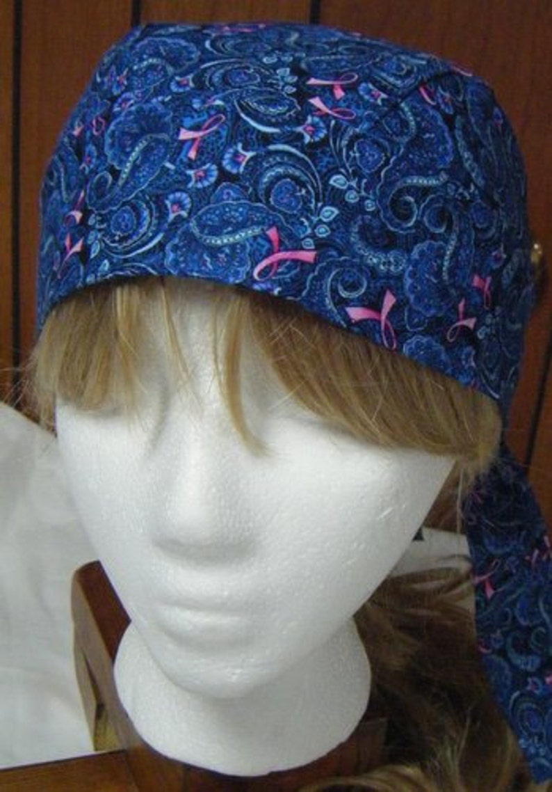 Blue Pink Ribbon Breast Cancer Do Rag Blue Paisley Print/scroll Paisley ...