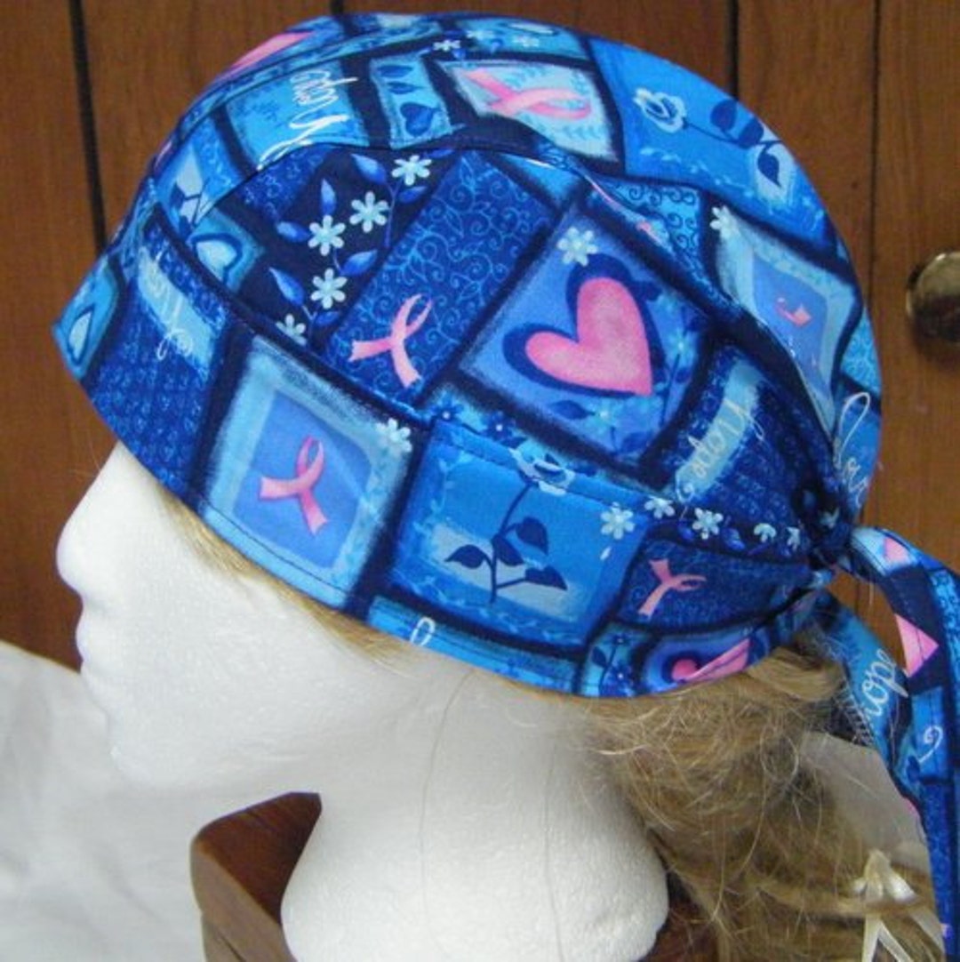 Blue**pink Ribbon Breast Cancer Do Rag Blue Patchwork Print - Etsy
