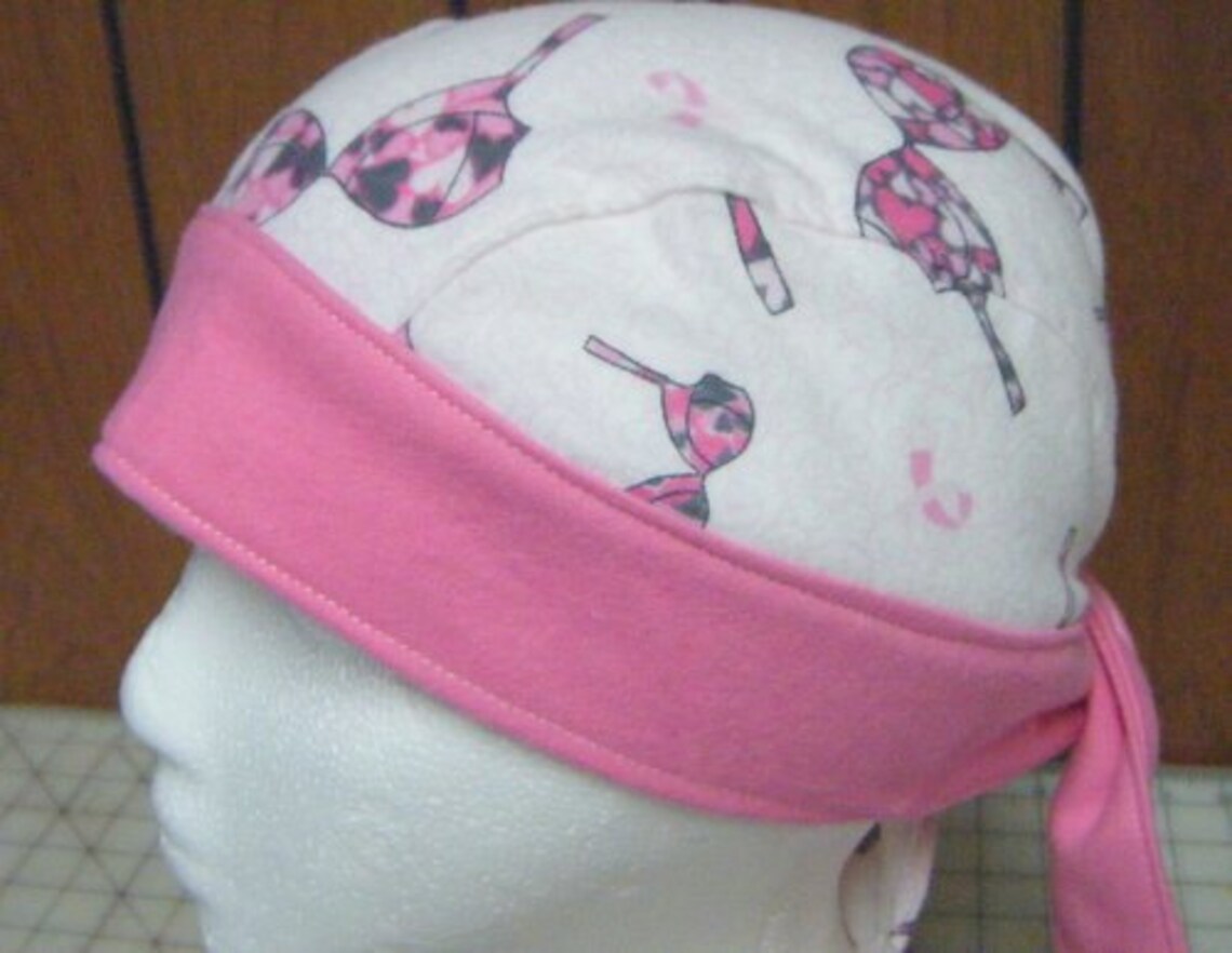 Pink Ribbon /bra's With Scroll Print on White Flannel - Etsy